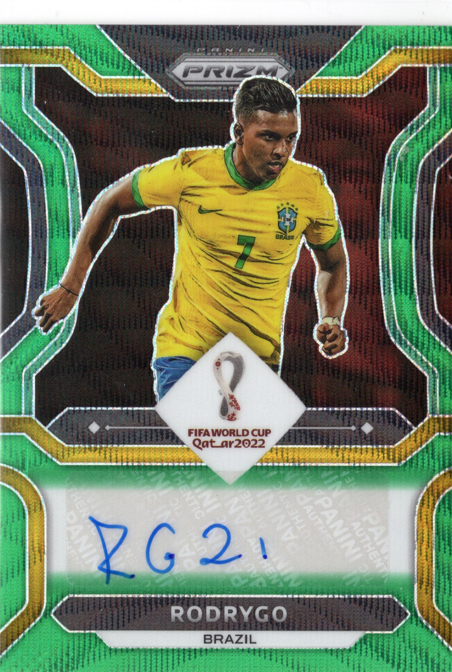 2022 Panini Prizm FIFA World Cup Signatures Green Wave #SRGO Rodrygo AU ...