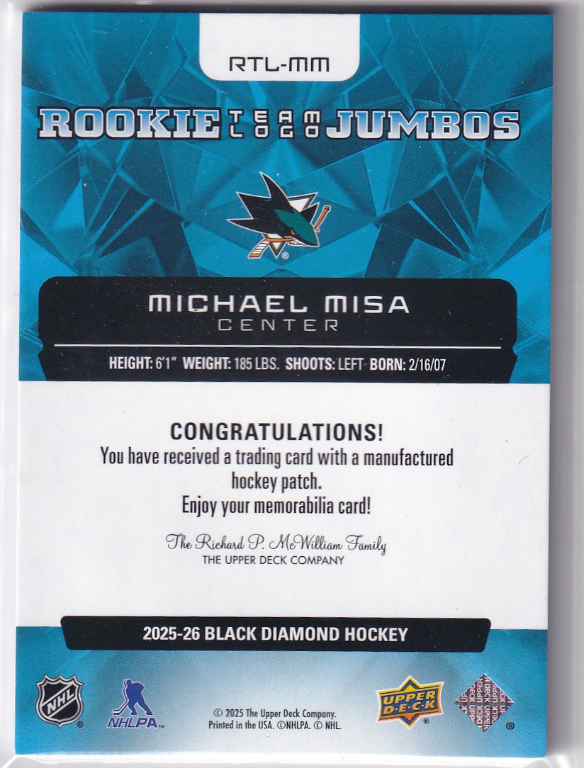2025-26 Black Diamond Rookie Team Logo Jumbo Puzzle Patch #RTLMM ...